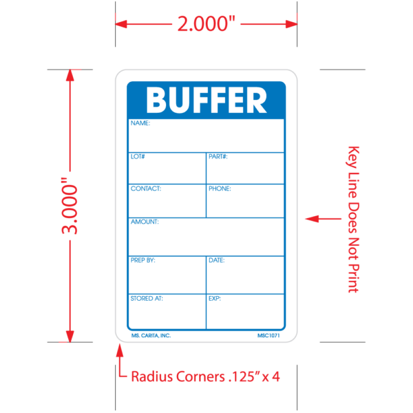 Buffer Labels - 3 Inch x 2 Inch, 500 per Roll - MS. Carita